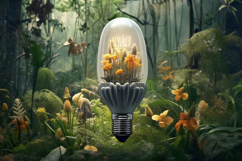 Light Bulb in the Forest, Eco Concept Stock Illustration - Illustration ...