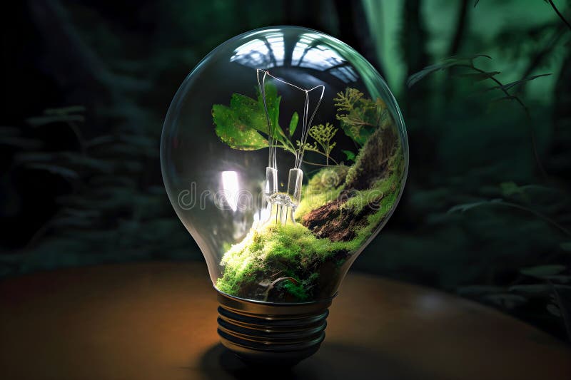 Light Bulb in Forest with Forest Inside Stock Illustration ...