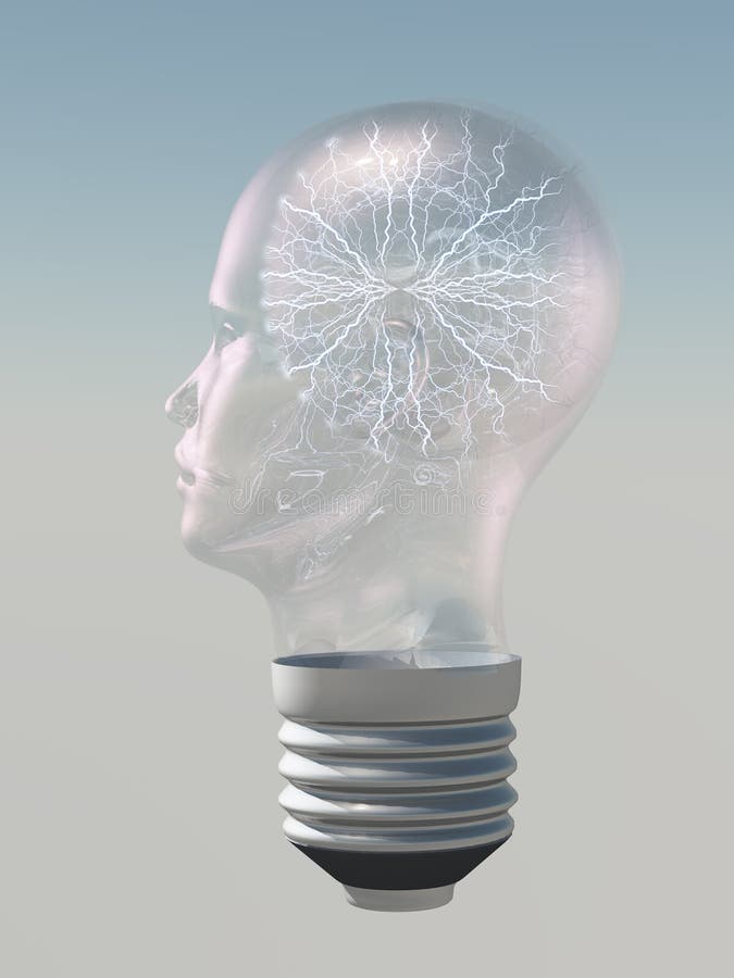 Human Head Light Bulb with Tree Stock Illustration - Illustration of ...