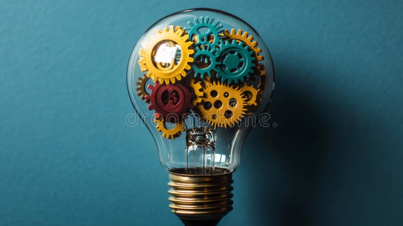A Light Bulb, Formed Like Gears and Cogs, Emits a Gentle Glow ...