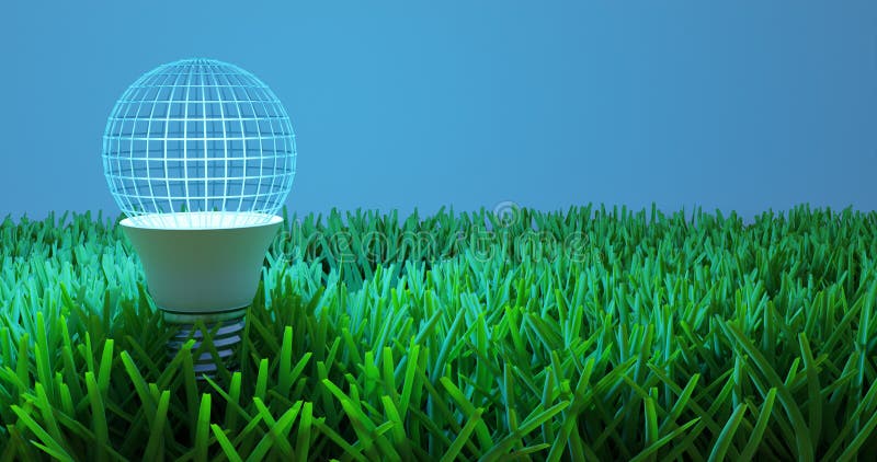 Light Bulb Frame Planet Sphere on the Lawn. Ecology Green Energy Stock ...