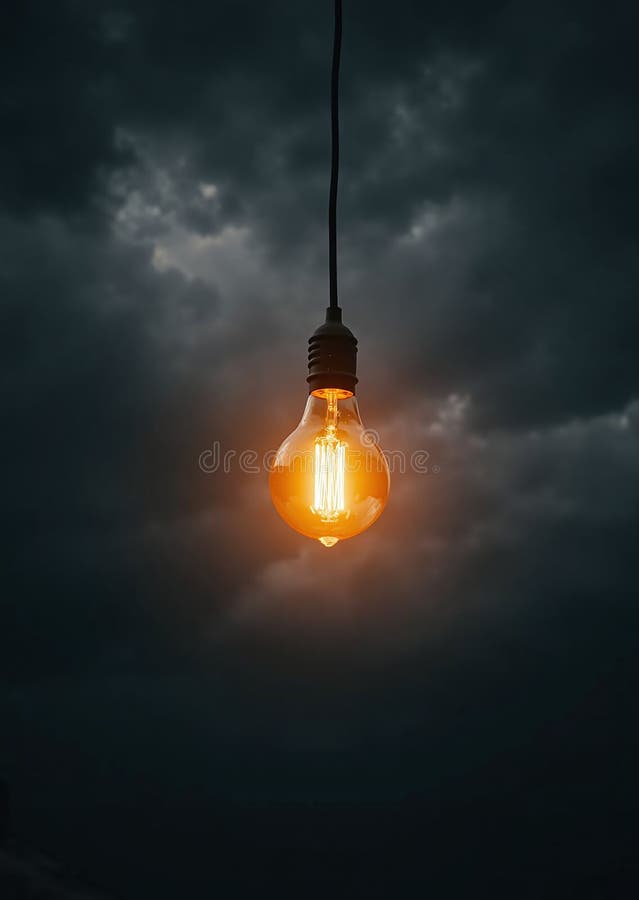 Light Bulb in Front of a Very Cloudy Sky As a Light in the Darkness or ...
