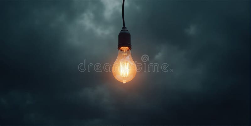 Light Bulb in Front of a Very Cloudy Sky As a Light in the Darkness or ...