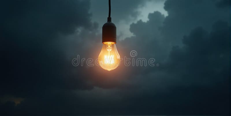 Light Bulb in Front of a Very Cloudy Sky As a Light in the Darkness or ...