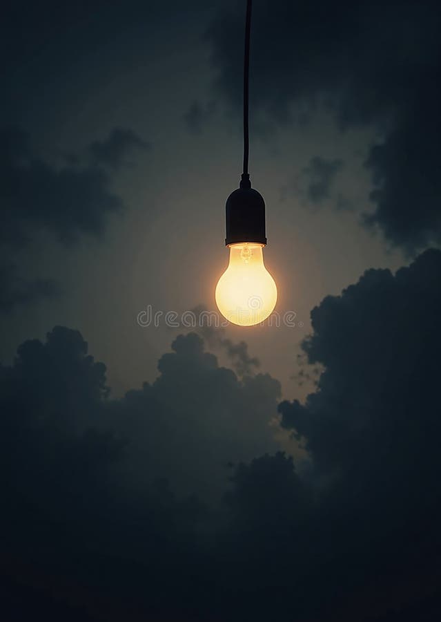 Light Bulb in Front of a Very Cloudy Sky As a Light in the Darkness or ...