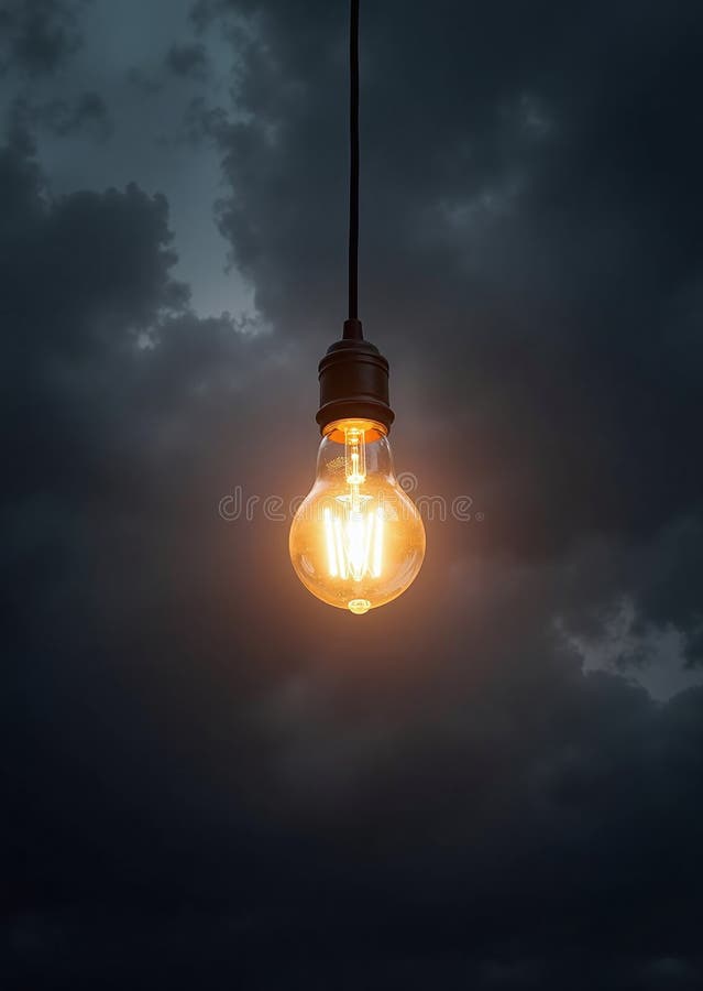 Light Bulb in Front of a Very Cloudy Sky As a Light in the Darkness or ...