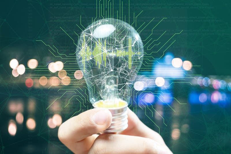 Light Bulb and Futuristic Technology Inside it B Stock Image - Image of ...