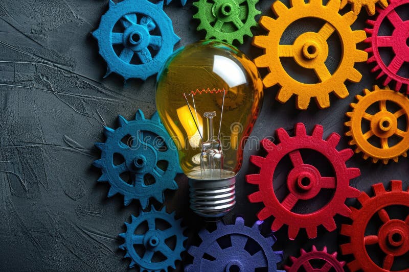 Light Bulb and Gear Colored Wheels Stock Illustration - Illustration of ...