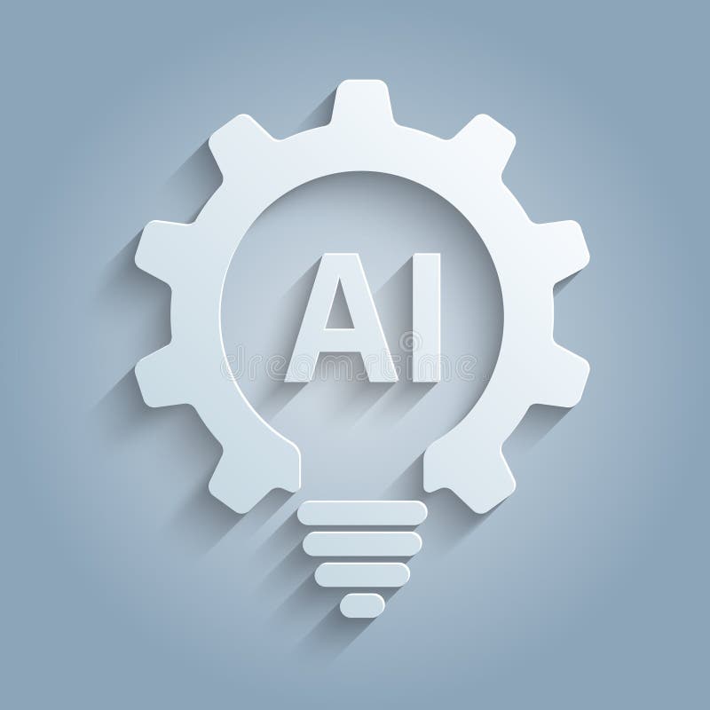 Light Bulb with Gears and AI Icon. Flat Design. Paper Cut Design ...
