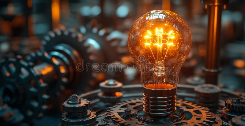 Light bulb among gears stock image. Image of craftsmanship - 367118447