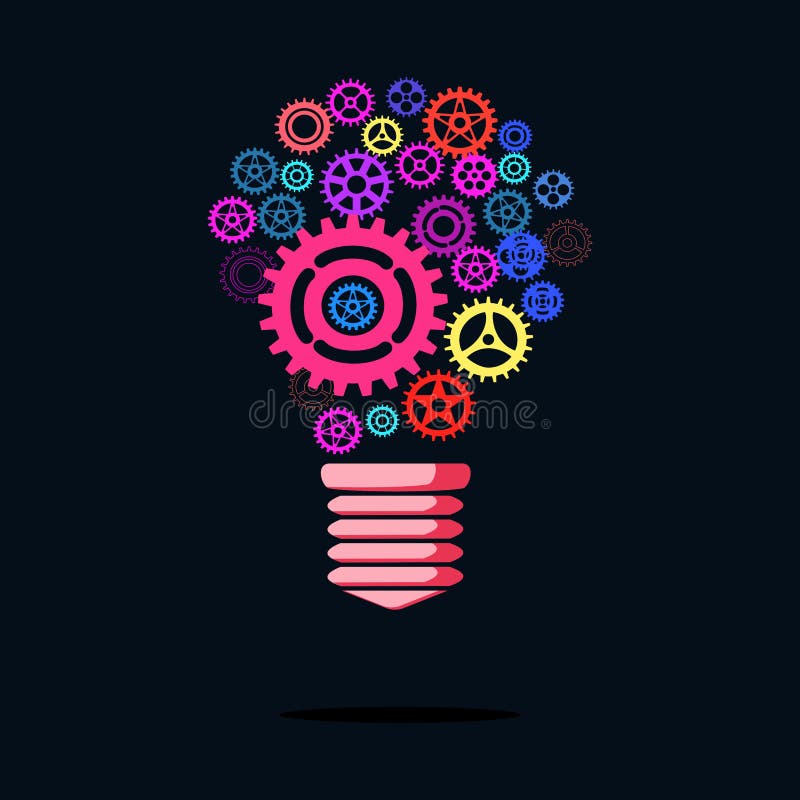 Light Bulb with Gears and Cogs Working Together. Vector Illustration ...