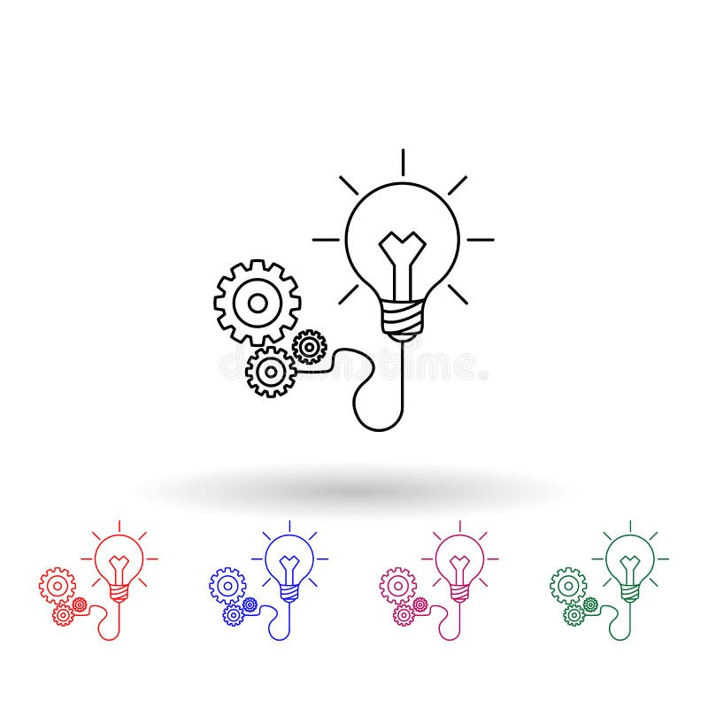 Light Bulb and Gears Multi Color Icon. Simple Thin Line, Outline Vector ...