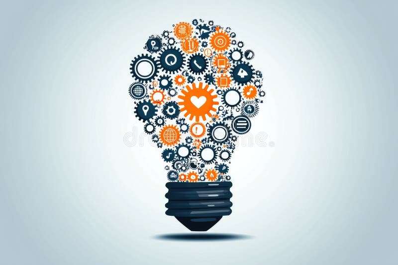 A Light Bulb with Gears and Other Objects Inside of it Stock ...