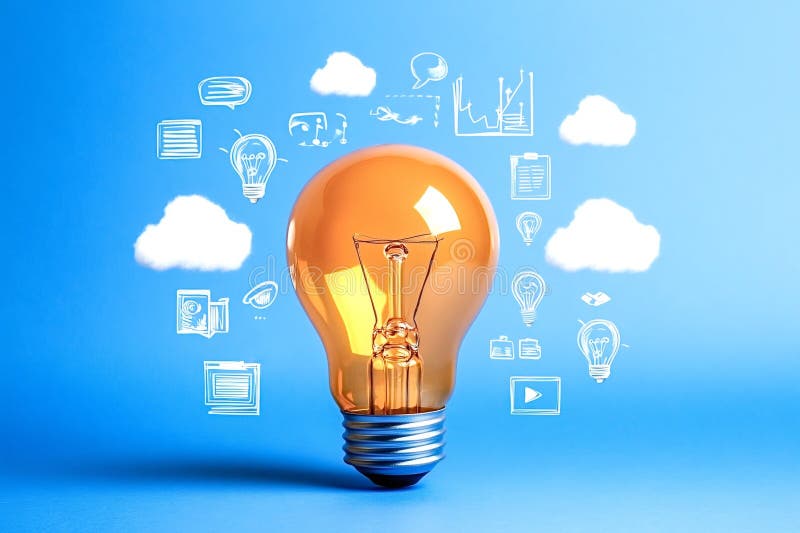 Light Bulb Generating Innovative Ideas in the Cloud Computing Era Stock ...