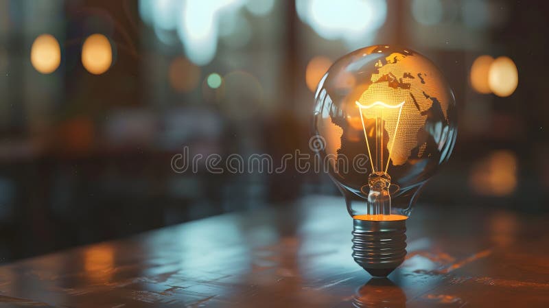 Light Bulb with a Globe Global Impact of Ideas on Growth. Stock ...