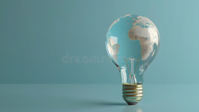 Light Bulb with a Globe Global Impact of Ideas on Growth. Stock ...