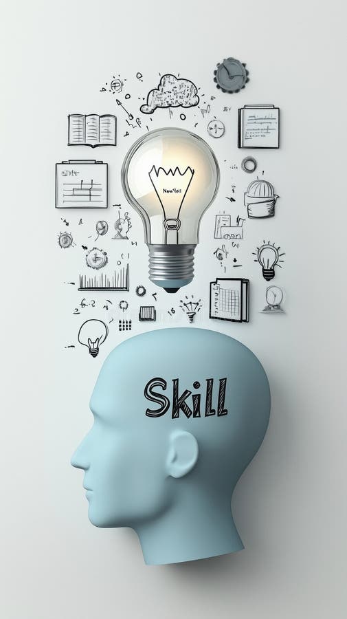 Light Bulb Glowing Above Head Symbolizes New Skill Development and ...