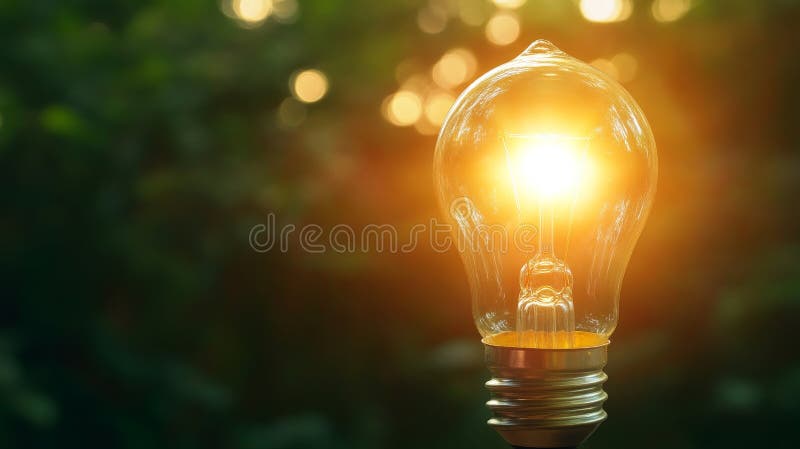 Light Bulb Glowing with Bright Sunlight in a Green Forest. Energy ...