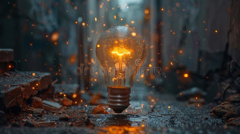 A Light Bulb Glowing in a Broken Wall with Stairs, Symbolizing ...