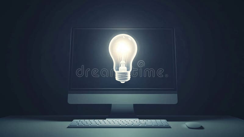 Light Bulb Glowing on Computer Screen, Modern Technology Concept Stock ...