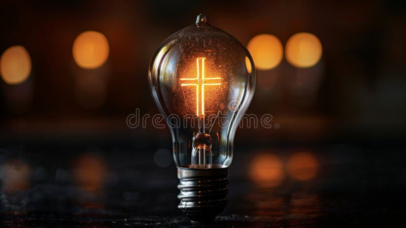 Light Bulb with Glowing Cross Inside Stock Photo - Image of filament ...
