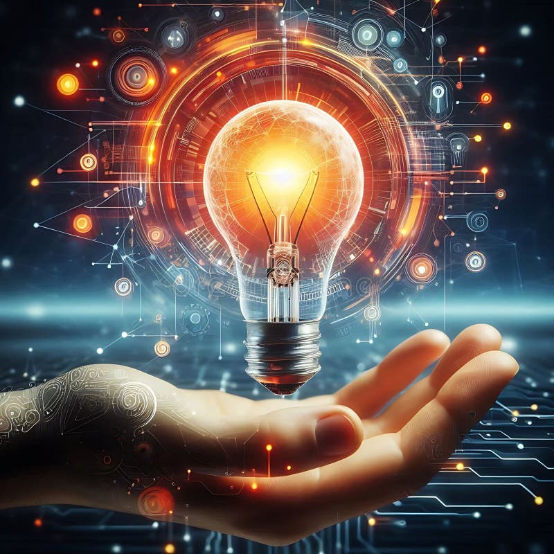 Light Bulb with Glowing Light on Digital Background, Symbolizing Future ...