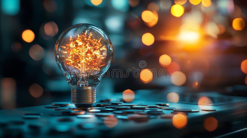 Light Bulb with Glowing Filament and Bokeh Lights Stock Photo - Image ...