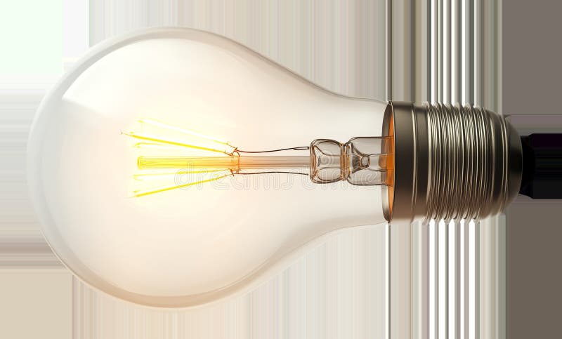 Light Bulb with Glowing Filament and Metallic Base, Symbol of ...