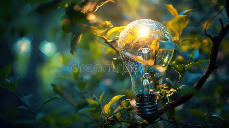 Light Bulb Glowing in a Forest Setting Stock Image - Image of branch ...