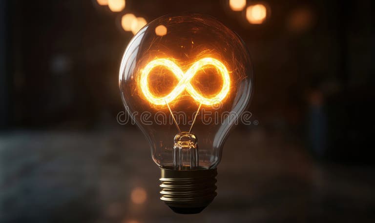 Light Bulb with Glowing Infinity Symbol Representing Endless Ideas and ...