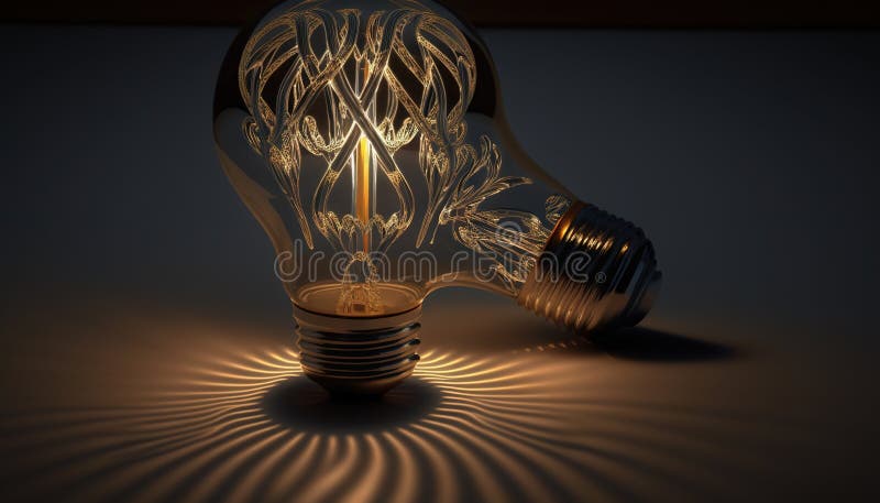 A Light Bulb with a Glowing Light Inside of it on a Dark Surface with a ...