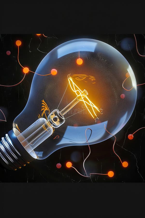 A Light Bulb with a Glowing Orange Light Stock Photo - Image of orange ...