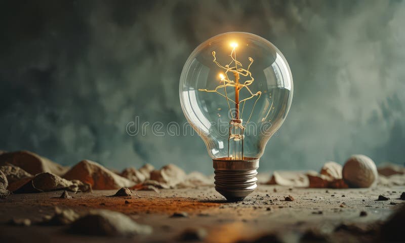 Light Bulb with Glowing Yellow Bulb and Small, Illuminated Creature ...