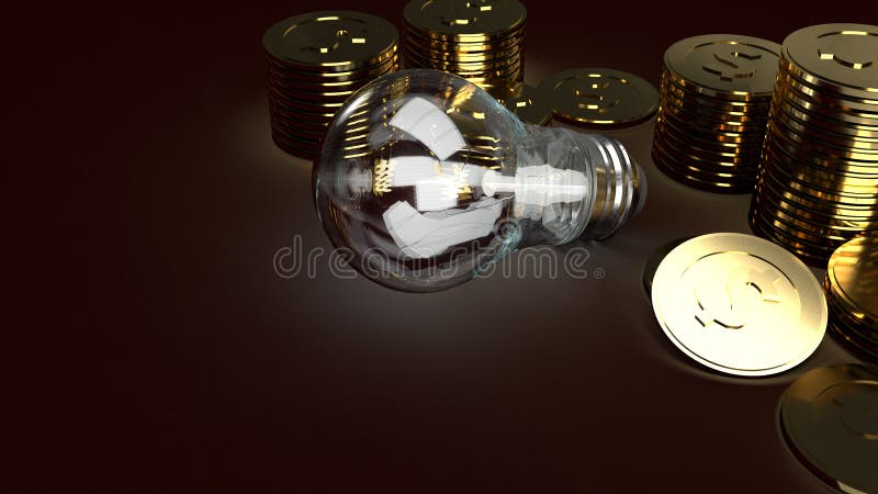 Light Bulb and Gold Coins in Dark 3d Rendering for Business Content ...