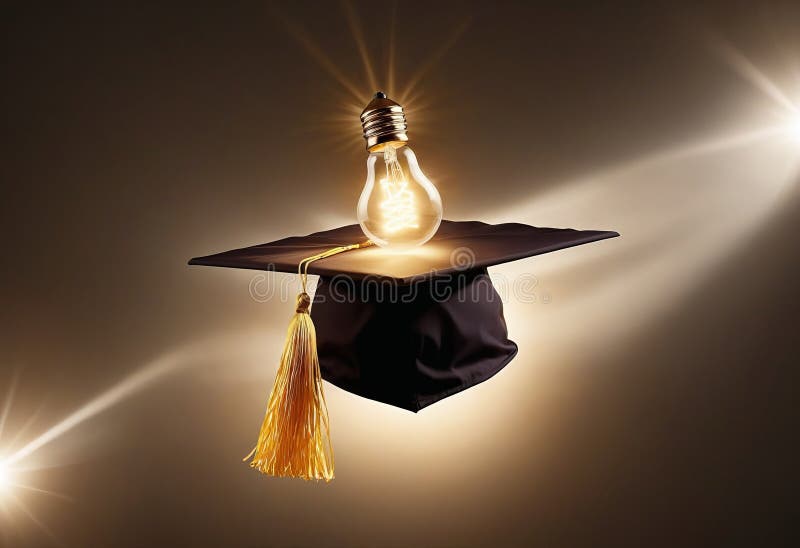 Light Bulb and Graduation Cap. Idea of Education, Technology Stock ...