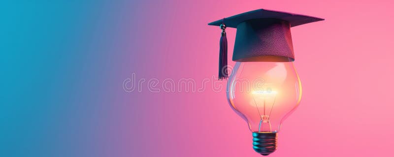 Light Bulb with Graduation Cap on Pink and Blue Background, Educational ...