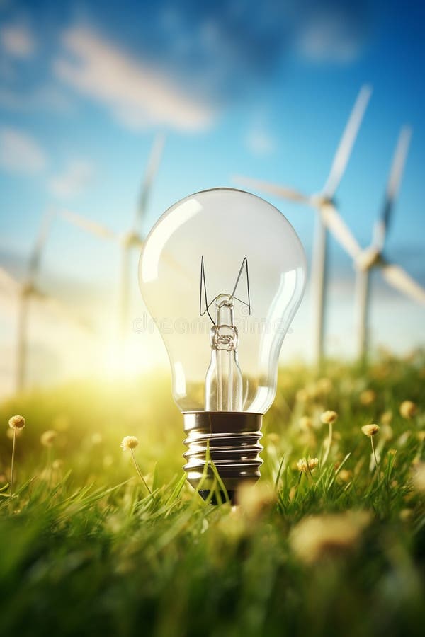 Light Bulb on the Grass Concept Nature Electricity. Generative AI ...
