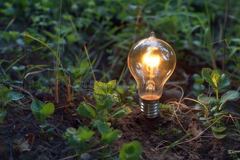 Light bulb in the grass stock illustration. Illustration of plant ...