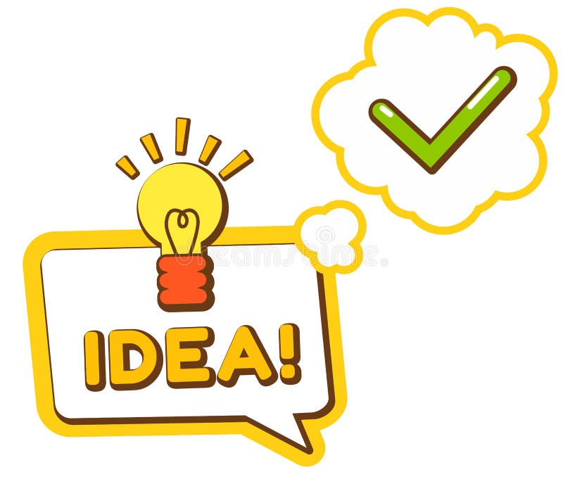 Light Bulb and Green Check Mark As Symbols of New Idea. Design Elements ...