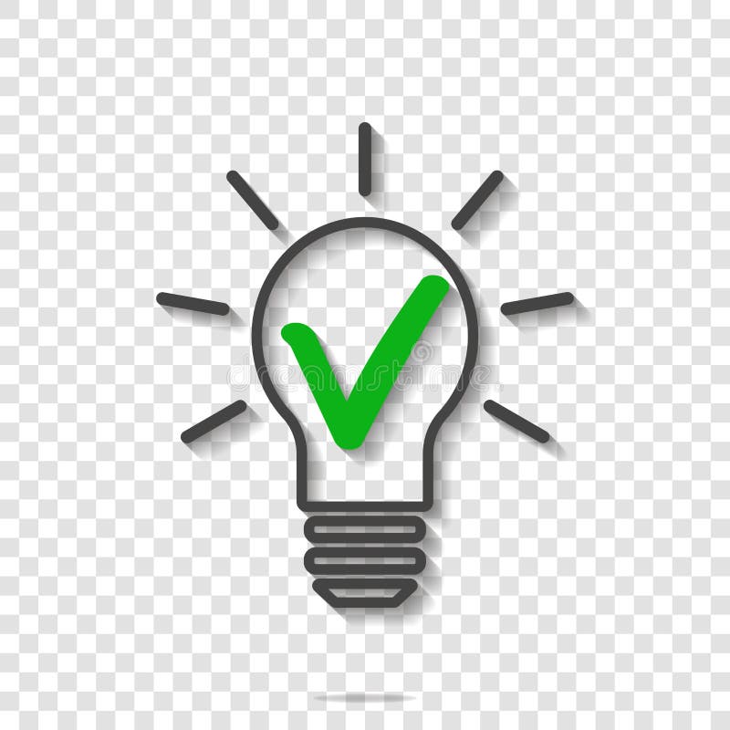 Check Mark In Light Bulb Icon Flat Design Stock Vector - Illustration ...