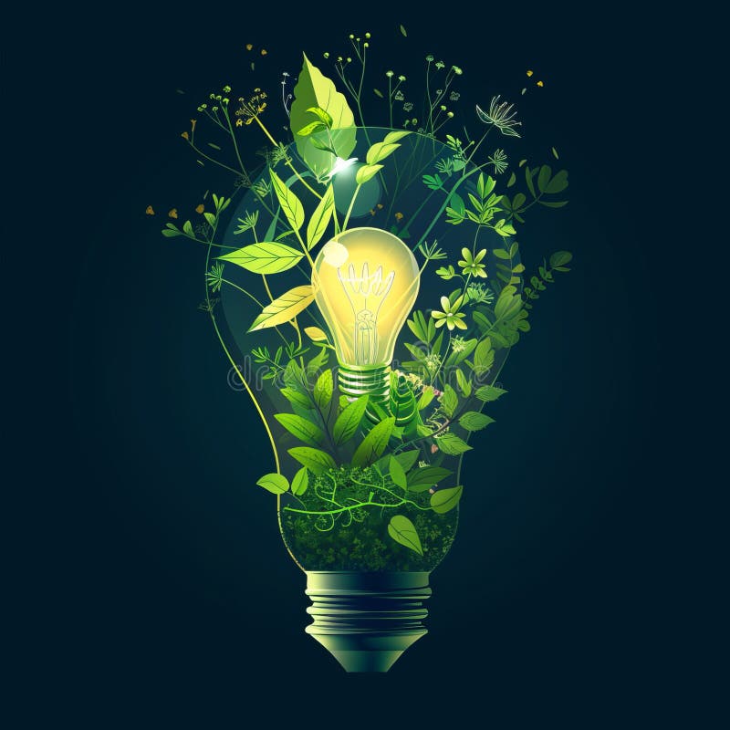 Light Bulb with Green Foliage. Concept of Environmental Conservation ...
