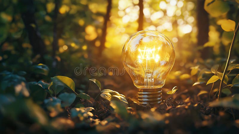 Light Bulb on Green Grass and Sunlight in Nature. Green Energy Concept ...