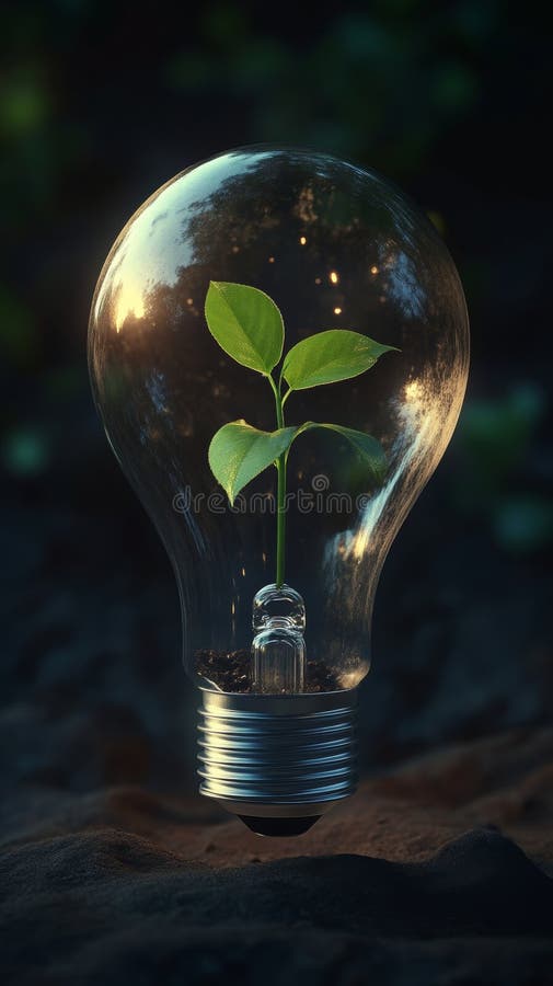 Light Bulb with a Green Plant Sprout Inside, Sustainability and Growth ...