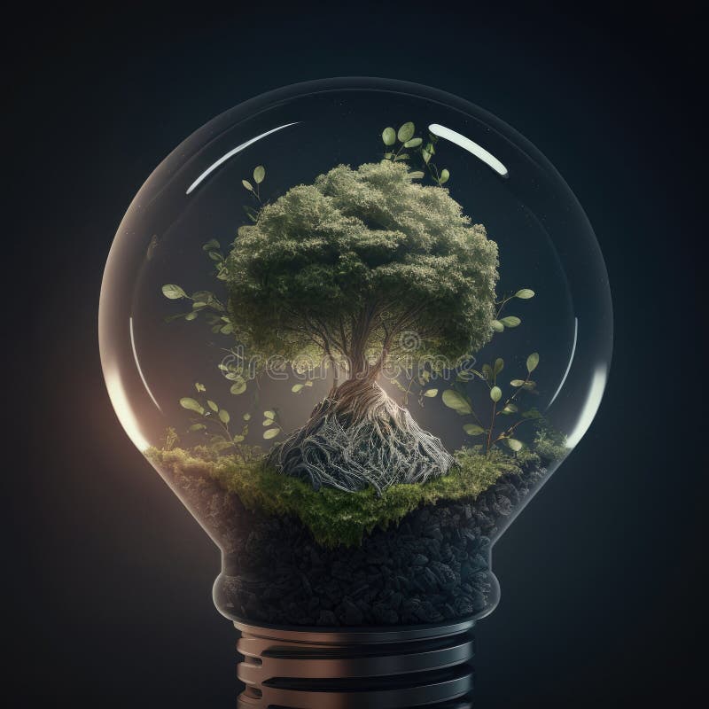 Light Bulb with Green Tree. Illustration AI Generative Stock ...