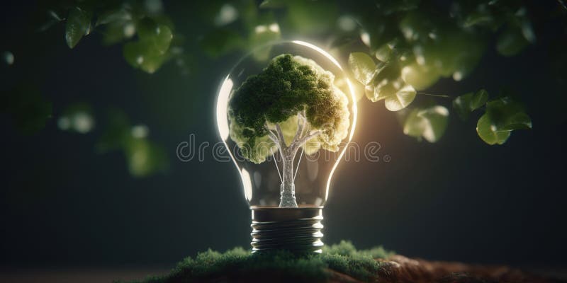 Light Bulb with Green Tree Inside with Energy Resource, Created with ...