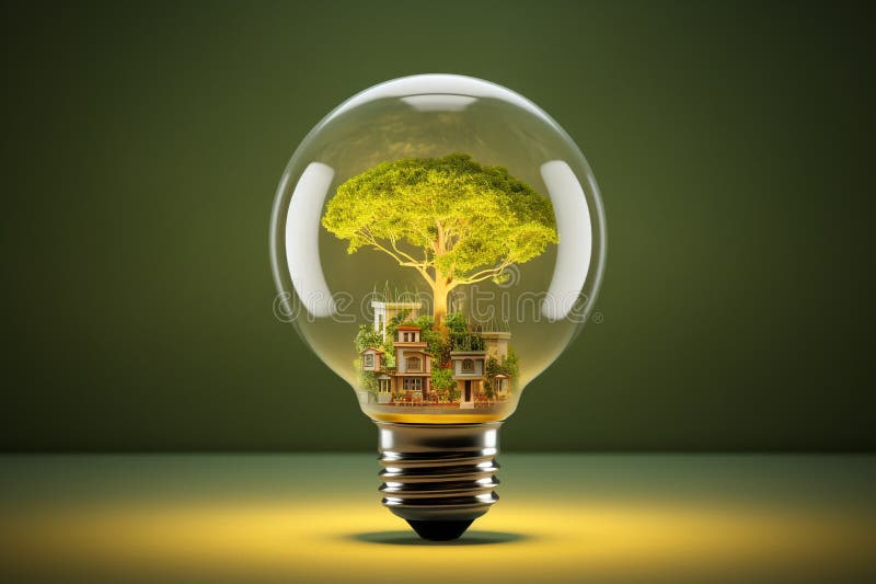 Light Bulb with Greenery Inside Representing Energy Saving Efficiency ...