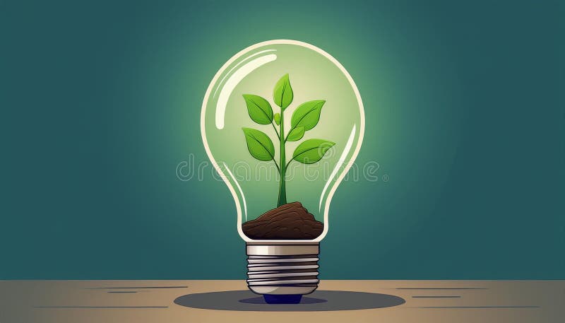 Light Bulb with Grow Up Plant Inside, Idea and Growth Concept, Flat ...