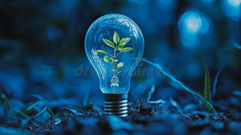 Light Bulb with a Growing Plant Inside in a Forest Setting ...