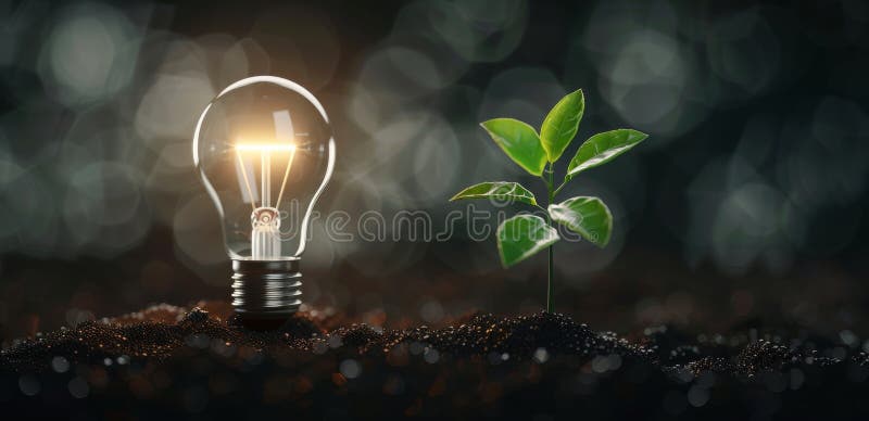 Light Bulb with Growing Plants in a Studio Setting at Sunset Stock ...