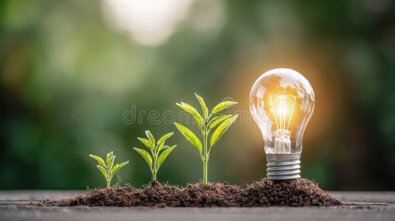 Light Bulb and Growing Plants Symbolizing Ideas and Growth Stock Image ...
